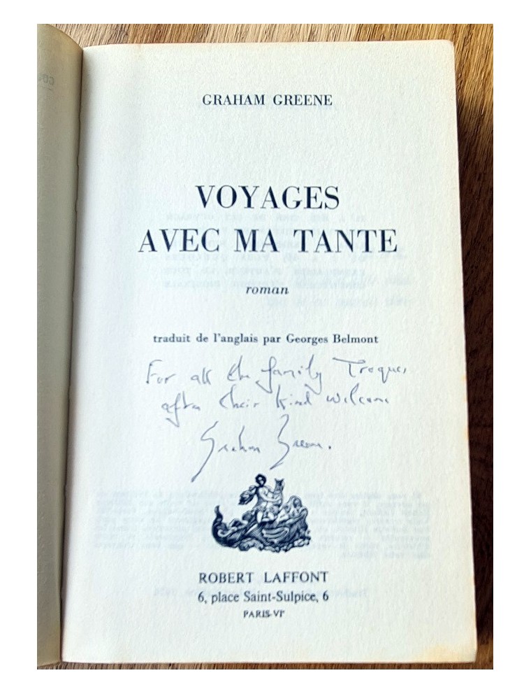 livre avec envoi manuscrit autographe signé DE GRAHAM GREENE
